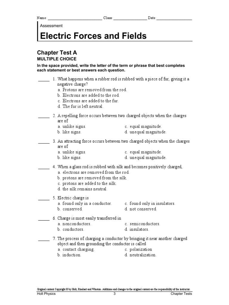 Physics Chapter 16 Test | PDF | Electric Charge | Force