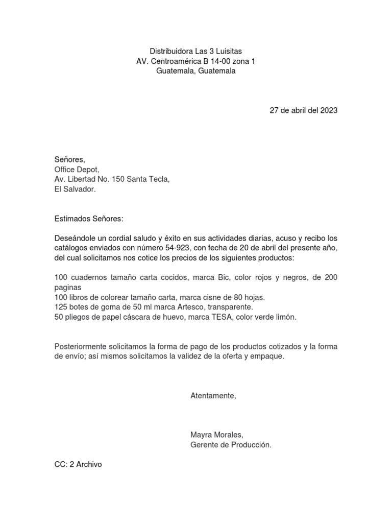 Carta de Solicitud de Precios | PDF