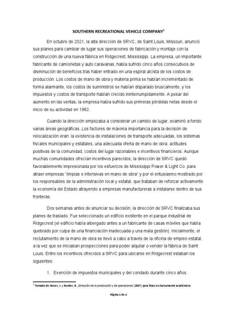 P1 Caso SOUTHERN RECREATIONAL VEHICLE COMPANY PDF Misisip Tipo