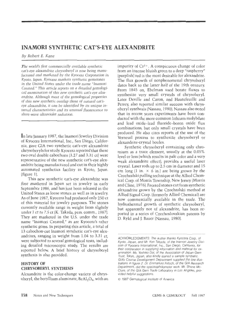 Inamori Synthetic Cat'S-Eye Alexandrite: History of Chrysoberyl ...
