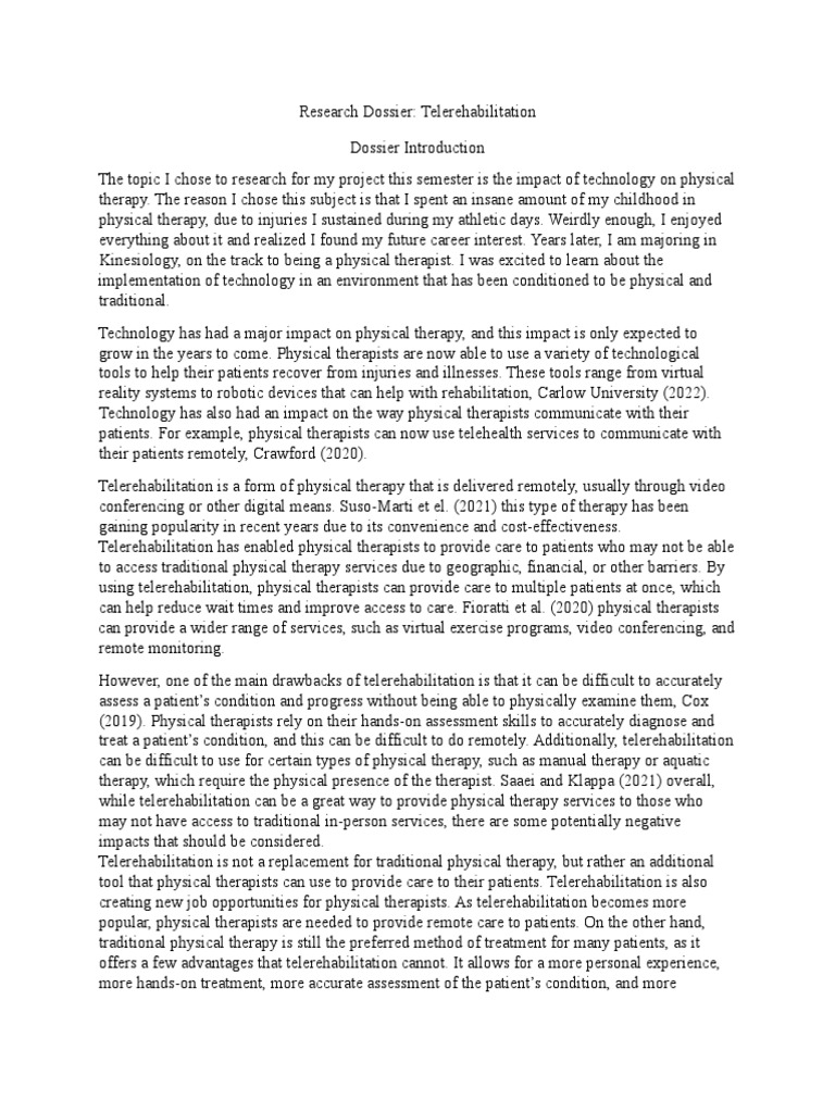 Final Draft Research Dossier | PDF | Physical Therapy | Artificial Intelligence