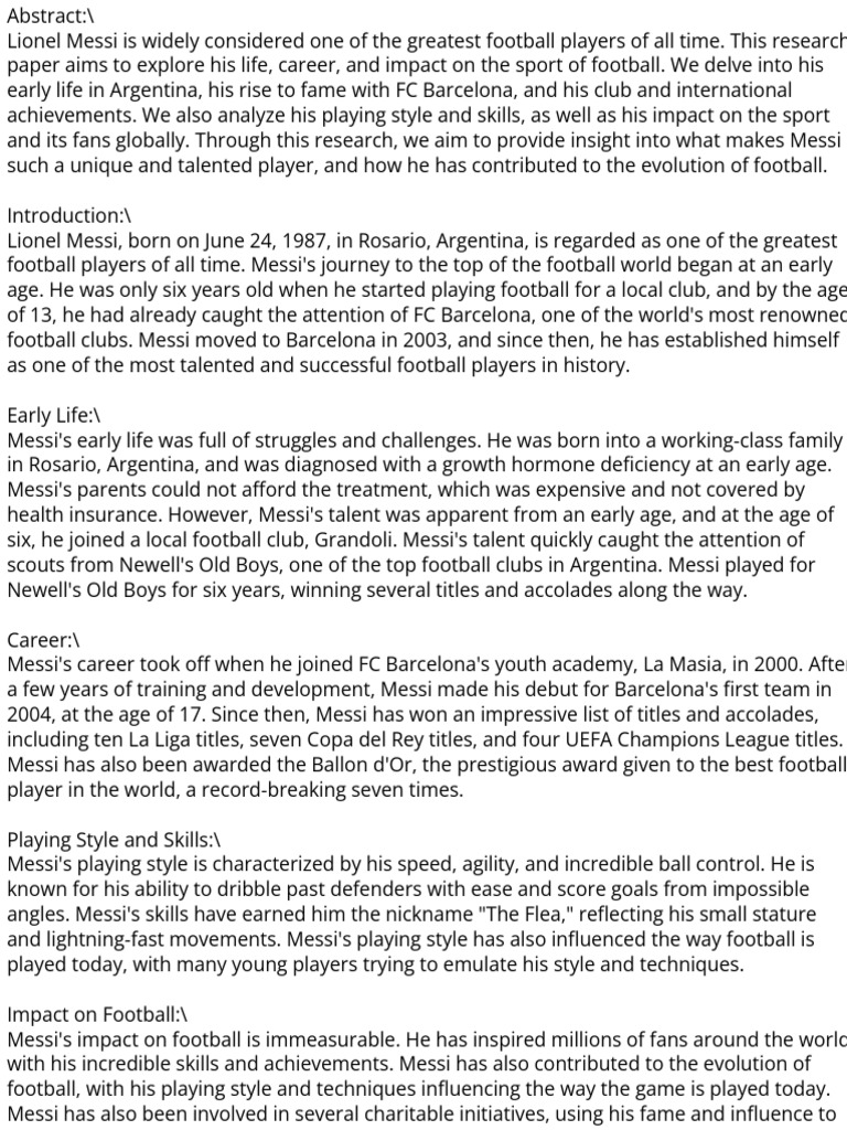 The Story of Messi | PDF | Lionel Messi | Sports