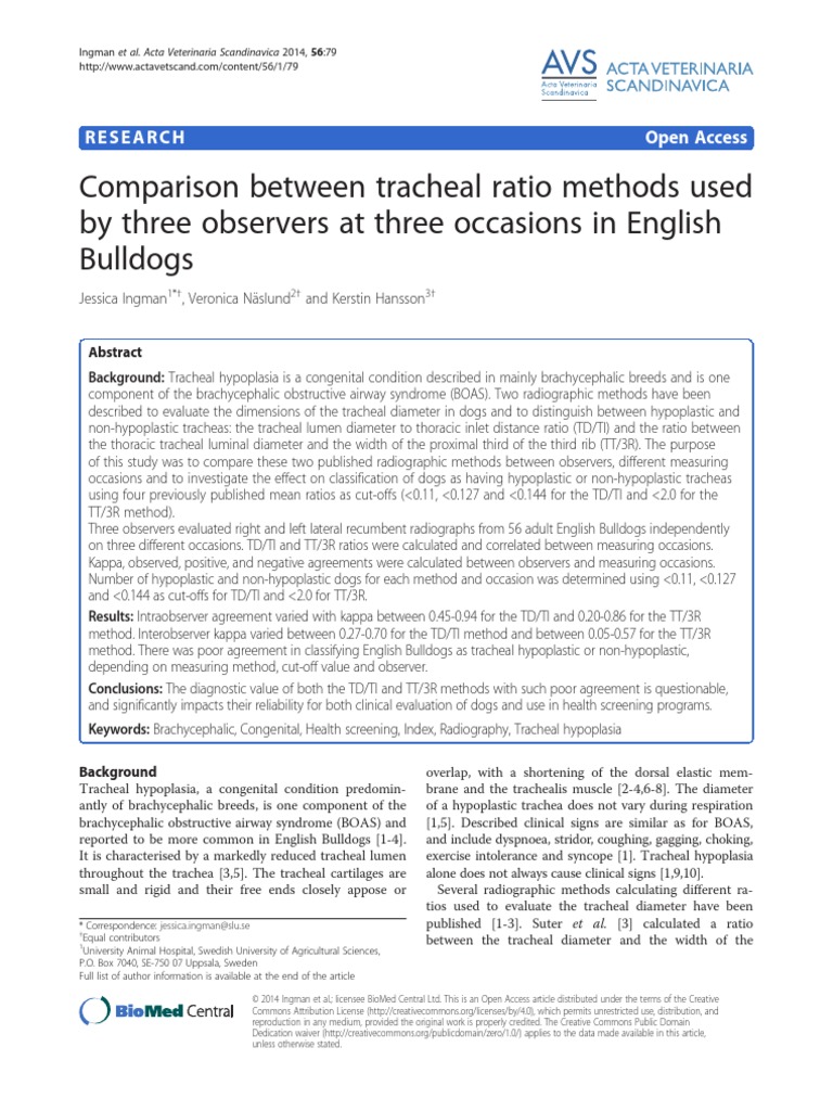 Comparison Between Tracheal Ratio Methods Used by Three Observers at Three Occasions in English ...