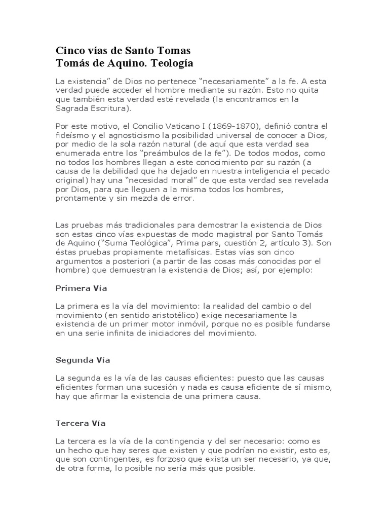 Cinco Vías de Santo Tomas Tomás de Aquino. Teología | PDF | Tomás de Aquino | Metafísica