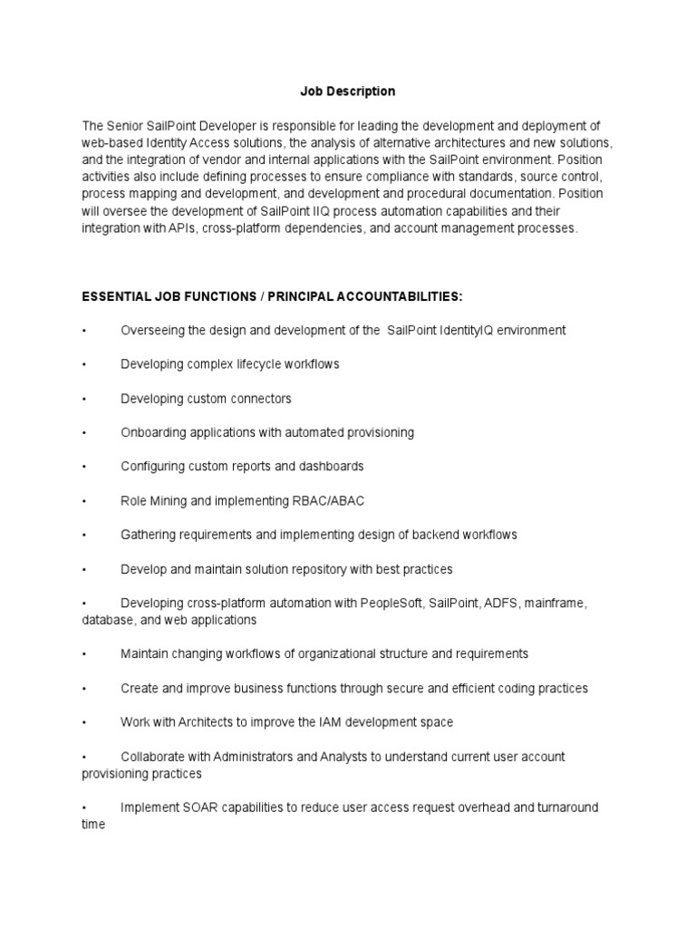 Senior SailPoint Developer Role | PDF