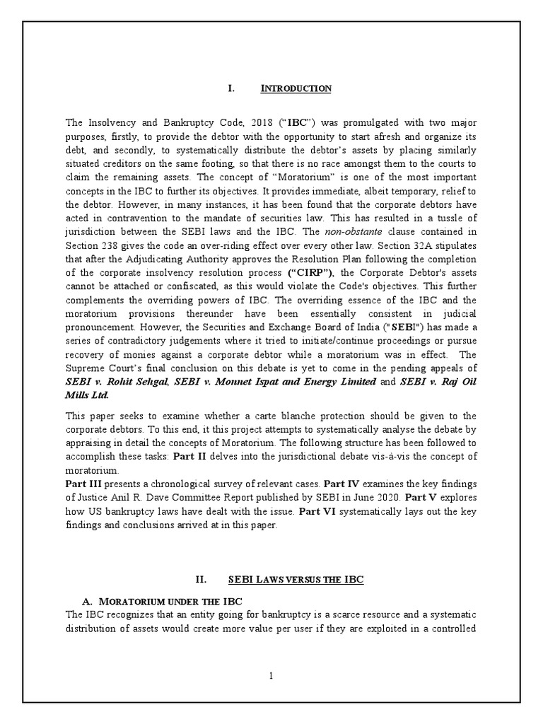 Final Draft - IBC v. SEBI - 1 (1) | PDF | Bankruptcy | Bankruptcy In ...