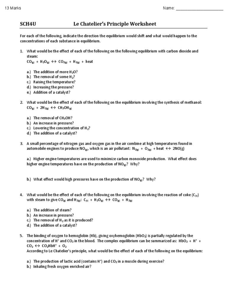 Le Chatelier Worksheet | PDF