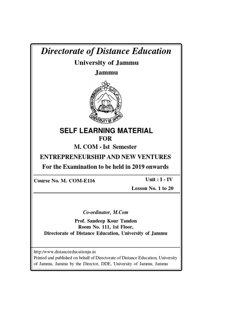 Directorate of Distance Education: University of Jammu Jammu | PDF ...