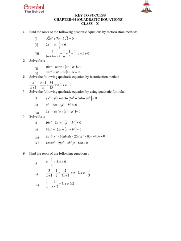 Quadratic Equation Worksheet Pdf Numbers Quadratic Equation