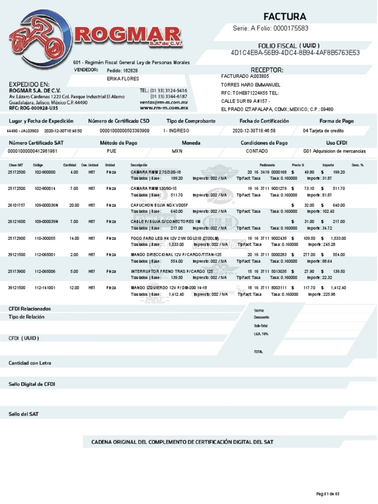 Serie: A Folio: 0000175583: 601 - Regimén Fiscal General Ley de ...