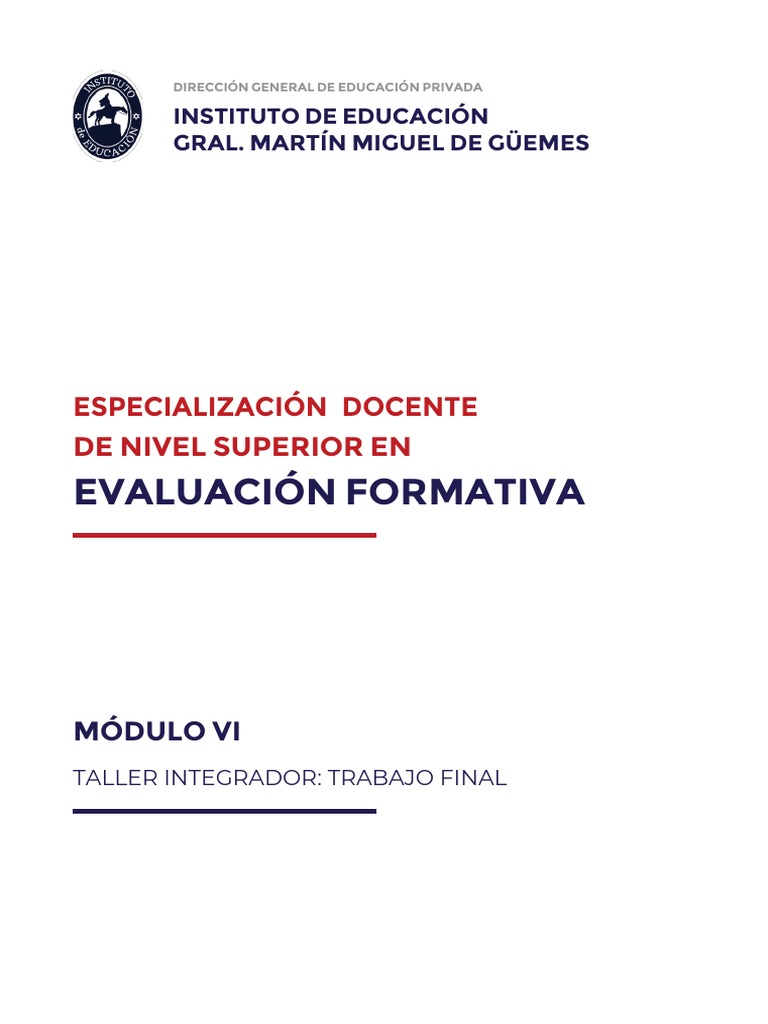EspecializaciónSuperior - Modulo VI - Taller Integrador | PDF | Evaluación | Enseñando