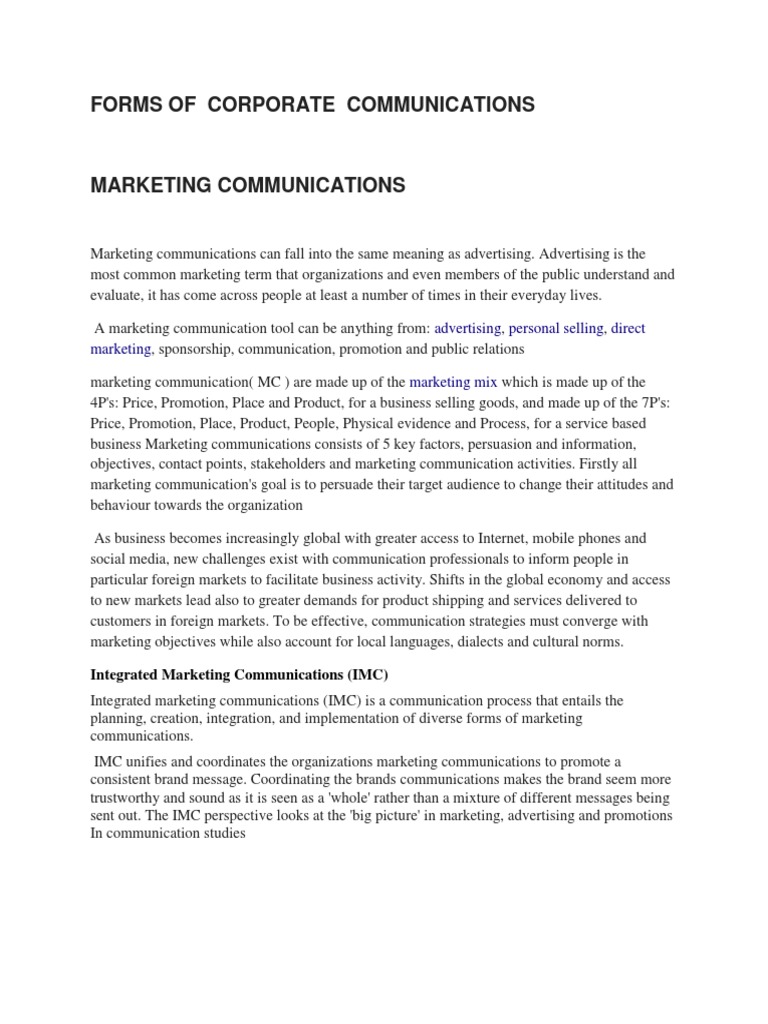 Forms of Corporate Communication | PDF | Marketing Communications | Marketing