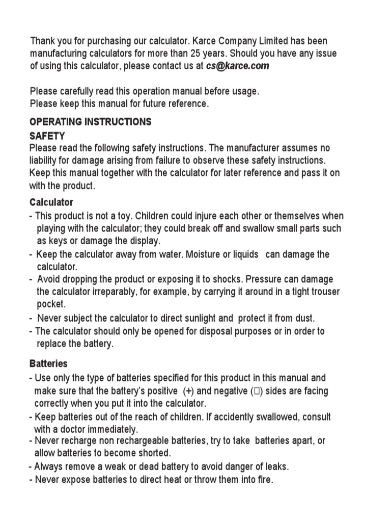Operating Instructions Safety | PDF | Calculator | Computer Memory