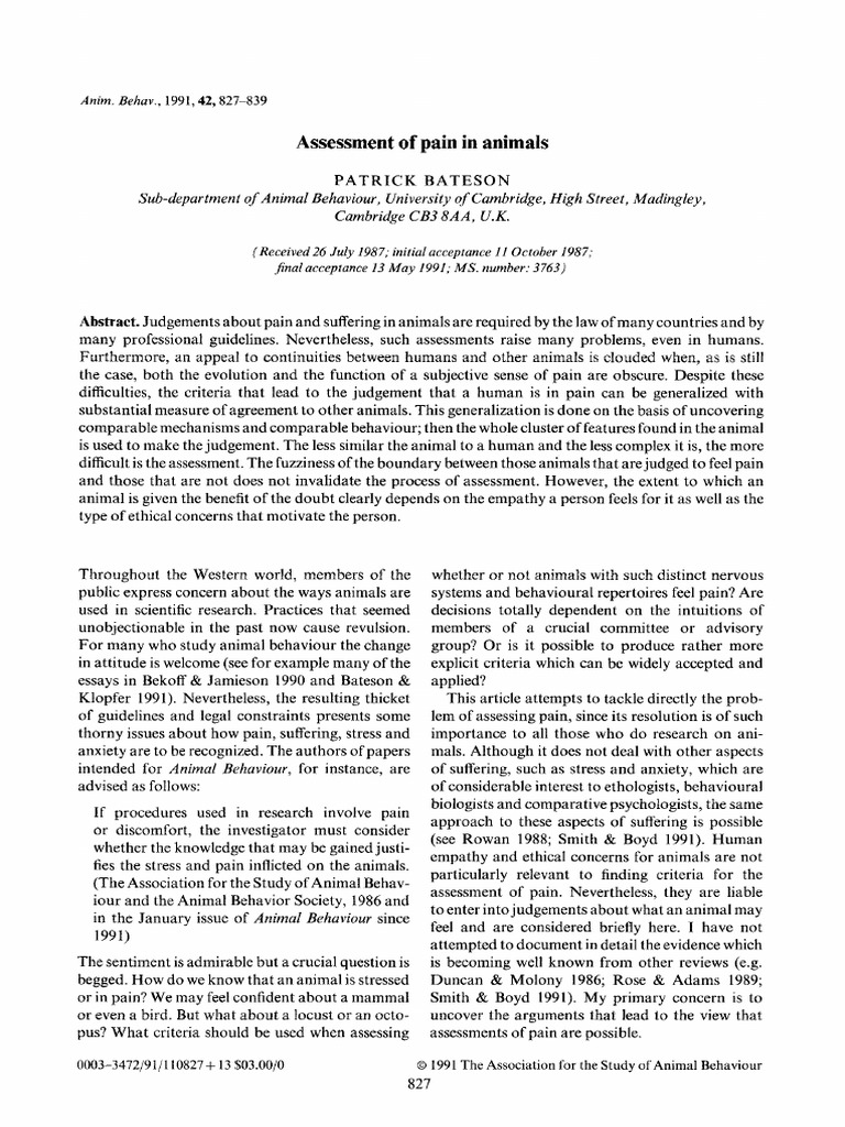Assessing Pain in Animals: Developing Explicit Criteria Based on ...