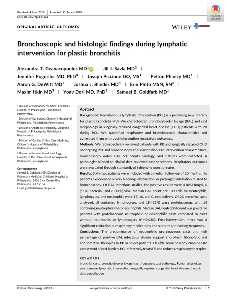 Bronchoscopic and Histologic Findings During Lymphatic Intervention For ...