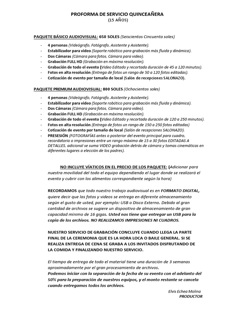 Proforma Quinceañera 3 | PDF | Vídeo | Tecnología digital