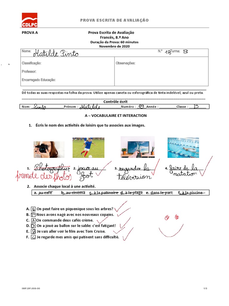 Teste De Francês 8 Ano Pdf