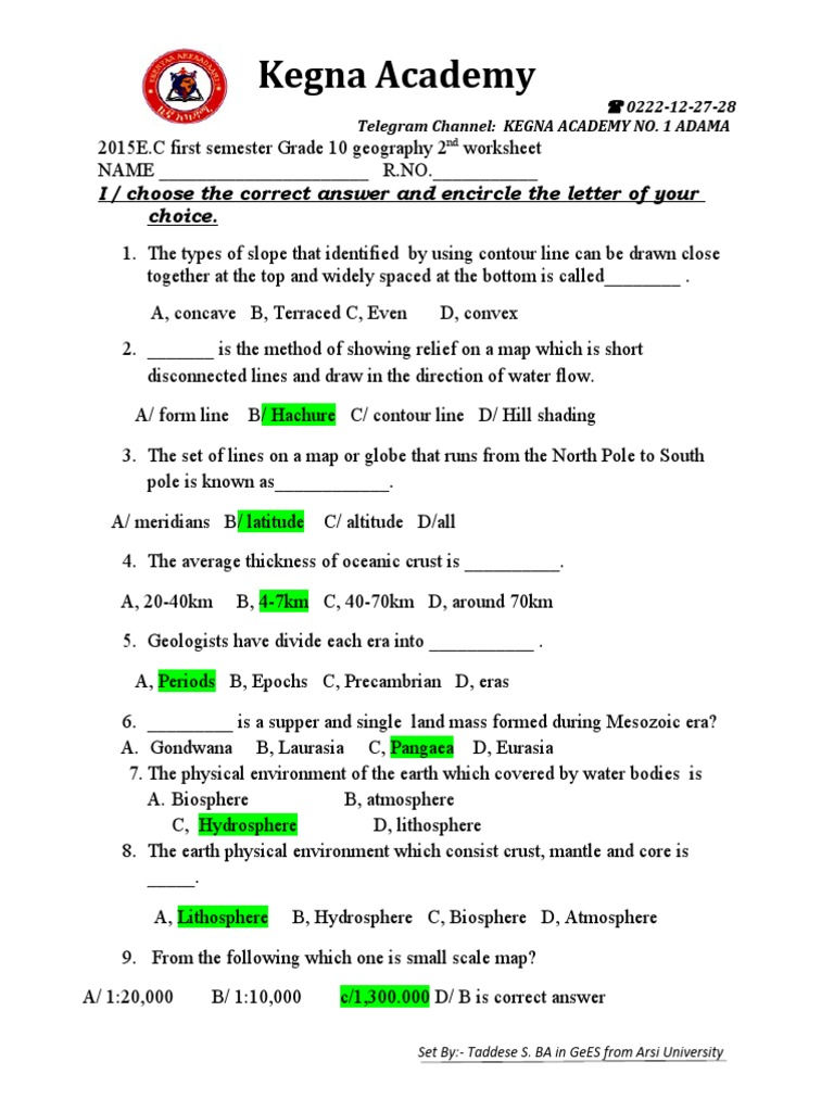 Kegna Academy: I / Choose The Correct Answer and Encircle The Letter of ...