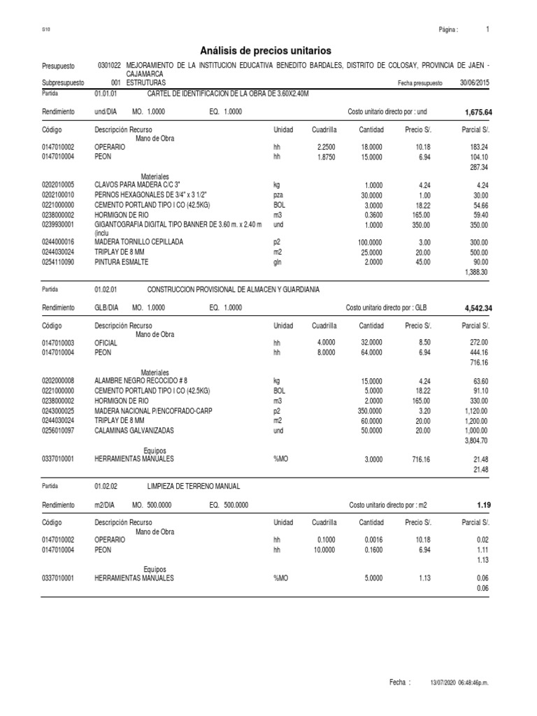 APUs Estructuras | PDF | Hormigón | Material compuesto