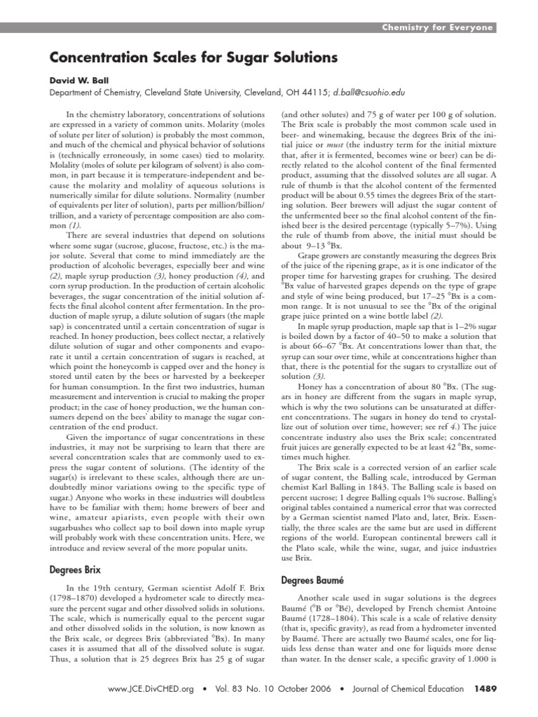 Concentration Scales for Sugar Solutions: Understanding the Brix, Baumé ...