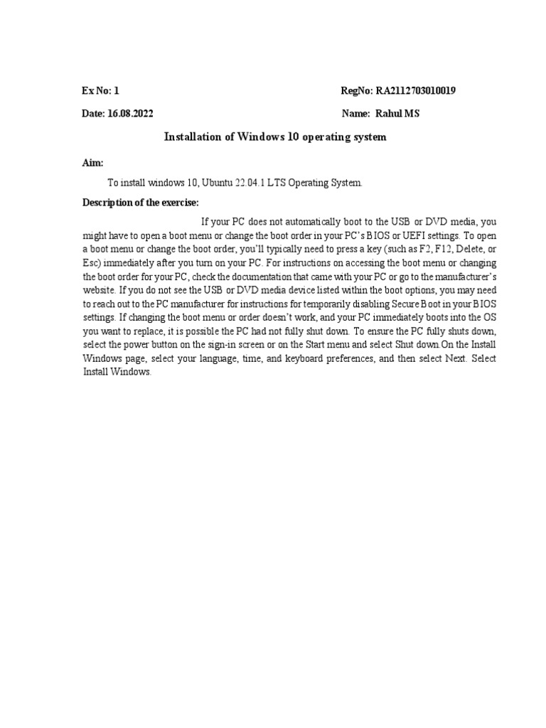 Exp1 RA2112703010019 | PDF | Linux Distribution | Booting