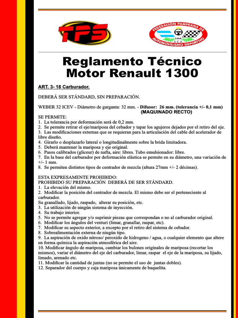 Motor Renault 1300-1 | PDF | Carburador | Vehículos