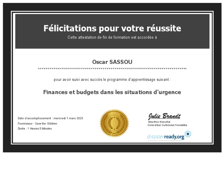 Certificate Finance Et Budget | PDF