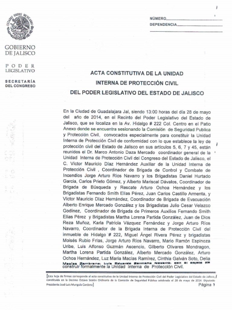Acta Constitutiva Unidad Interna Proteccion Civil | PDF