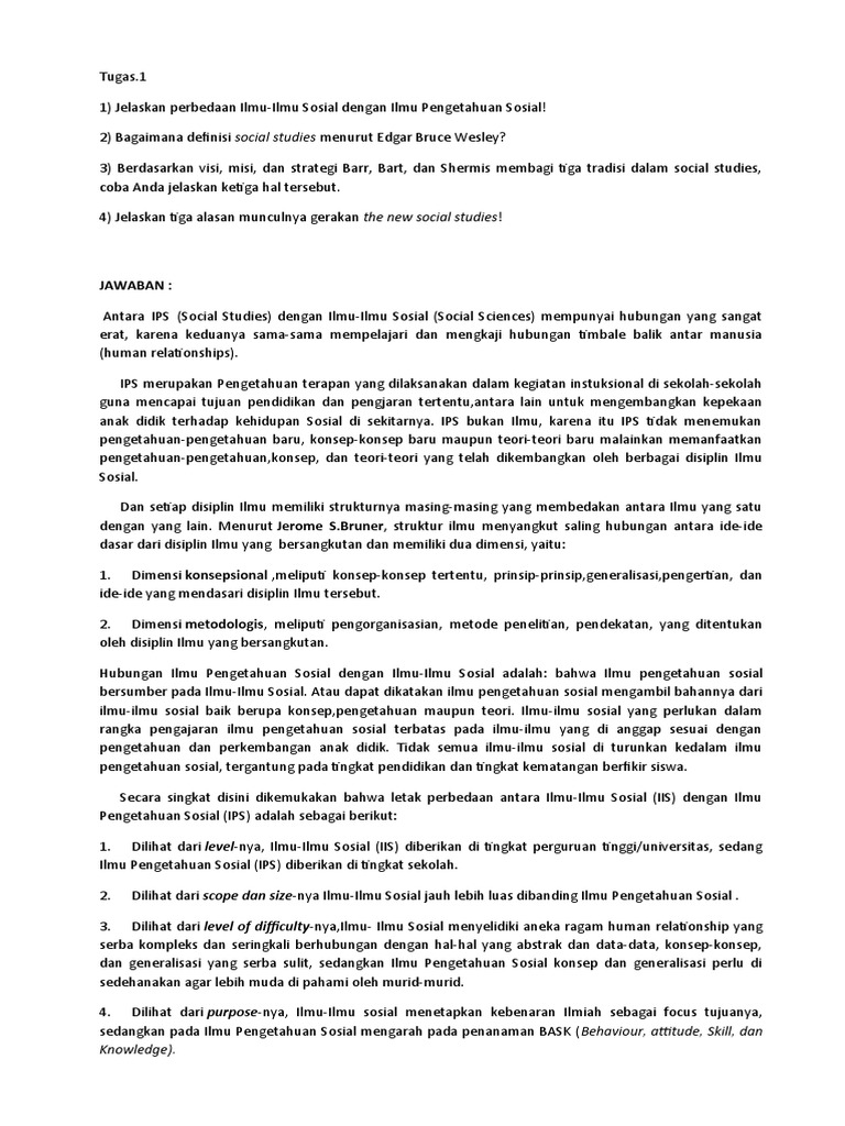 Perbedaan IPS, IIS, dan Social Studies | PDF