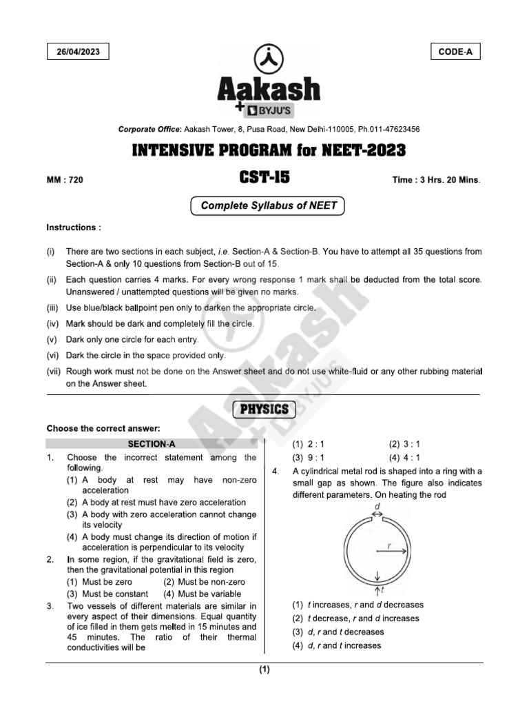 Aakash 2023 CST 15 | PDF