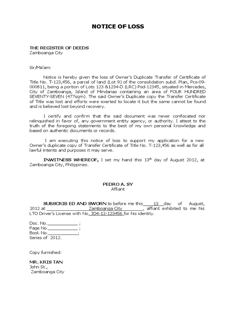 Notice of Loss | PDF