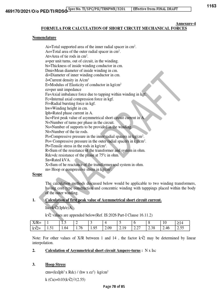 Annexure-4 Formula For Calculation of Short Circuit Mechanical Forces ...