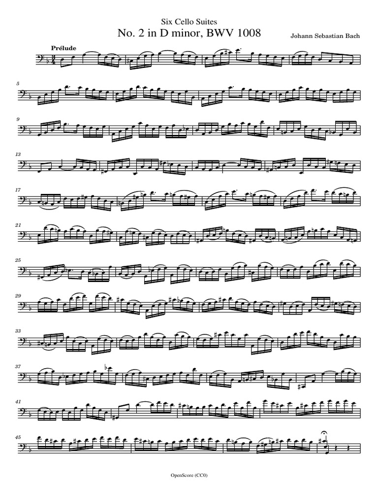 Bach Cello Suite No. 2 in D Minor | PDF | Choral Compositions ...