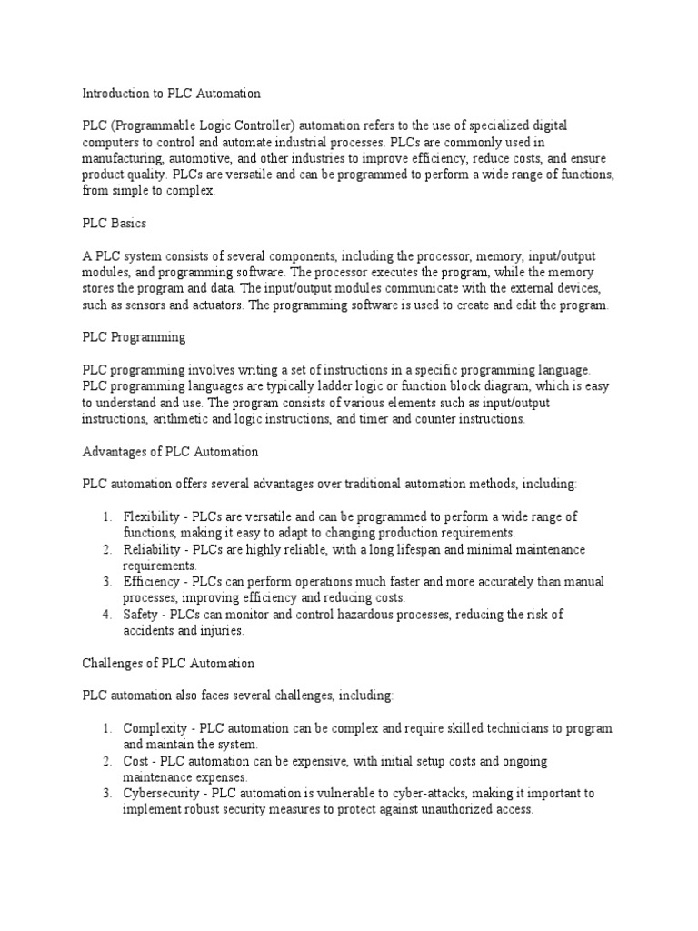 Overview of PLC Automation Systems | PDF | Programmable Logic ...