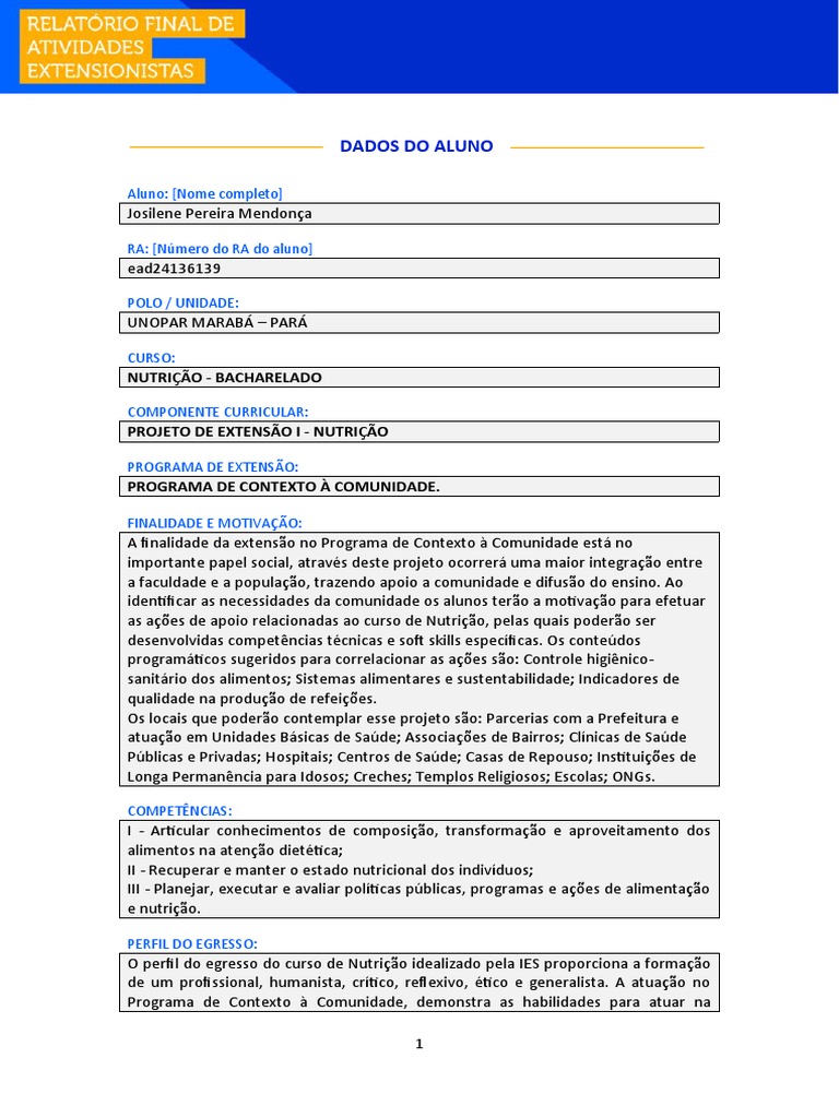 PROJETO DE EXTENSÃO I - NUTRIÇÃO_OK | PDF | Nutrição | Dieta e Nutrição PROJETO DE EXTENSÃO I - NUTRIÇÃO_OK | PDF | Nutrição | Dieta e Nutrição