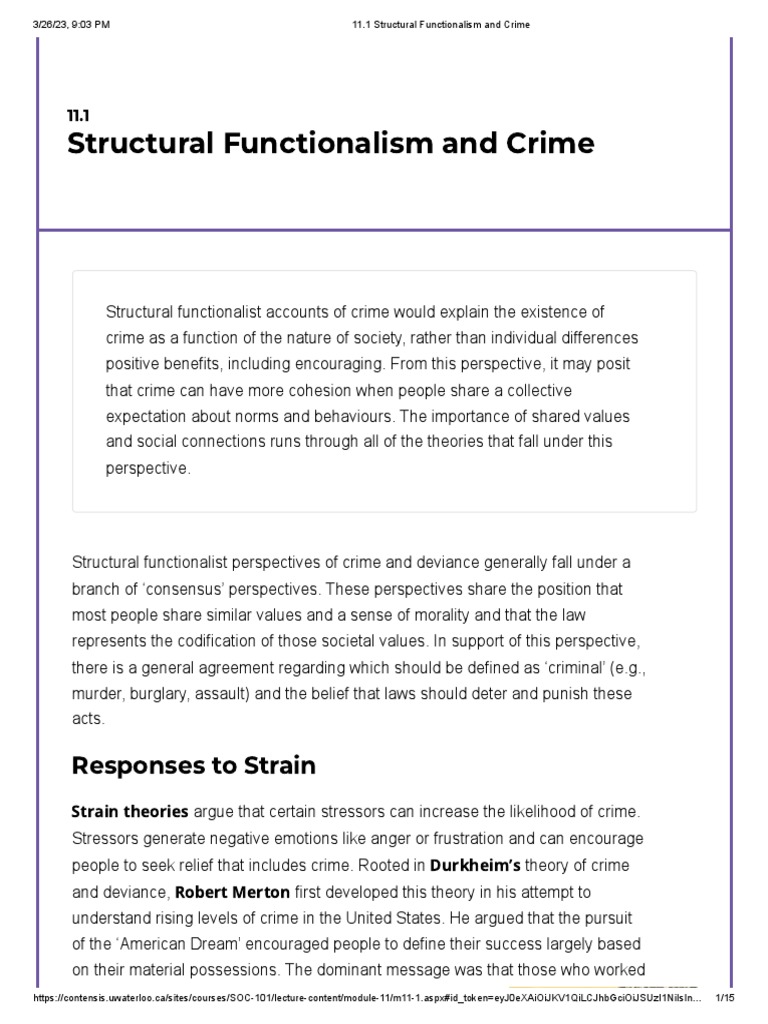 11.1 Structural Functionalism and Crime | PDF | Crime Prevention | Crimes