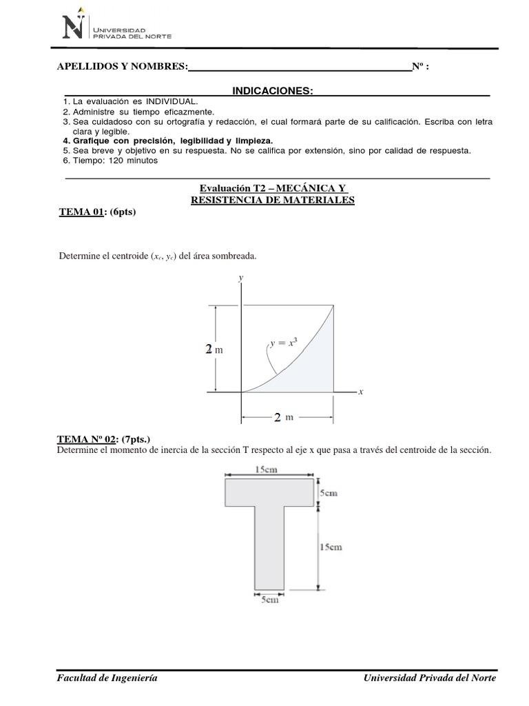 Evaluación T2 - Mecánica y Resistencia de Materiales 2023-1 | PDF