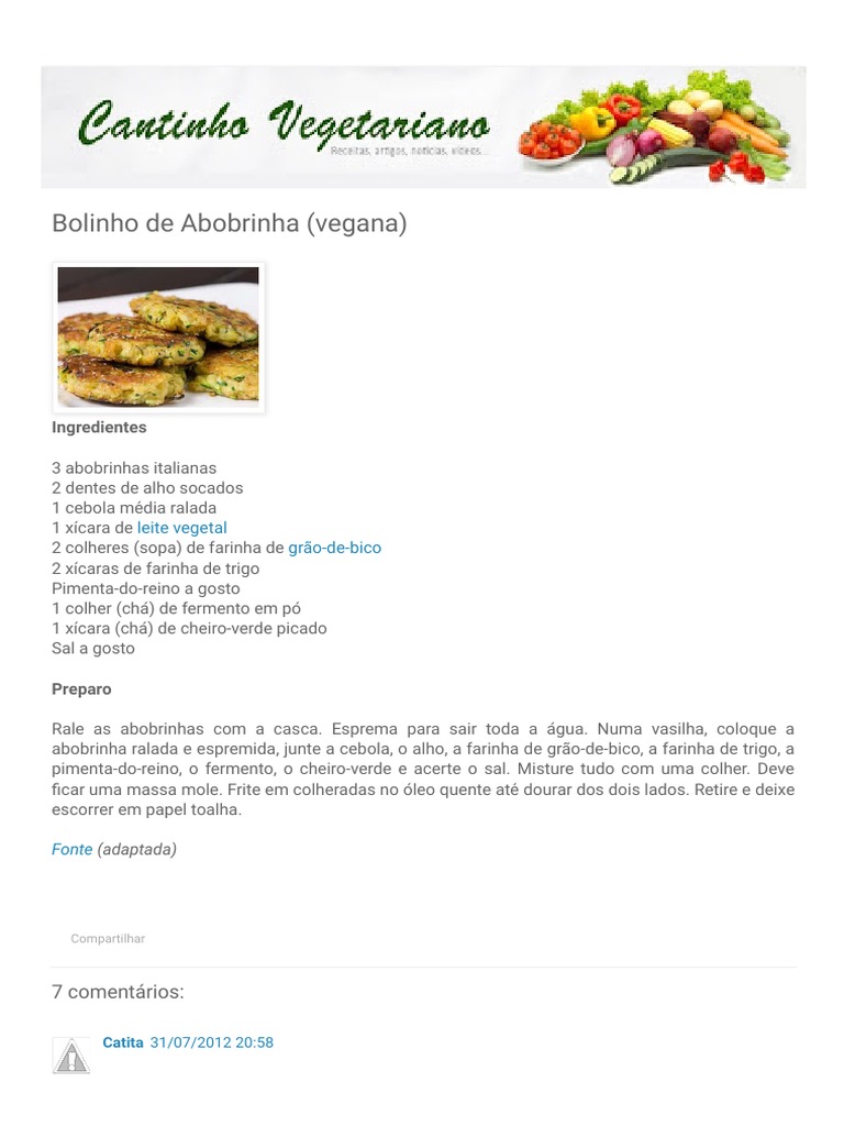 Bolinho de Abobrinha (Vegana) | PDF | Grão de bico | Alimentos