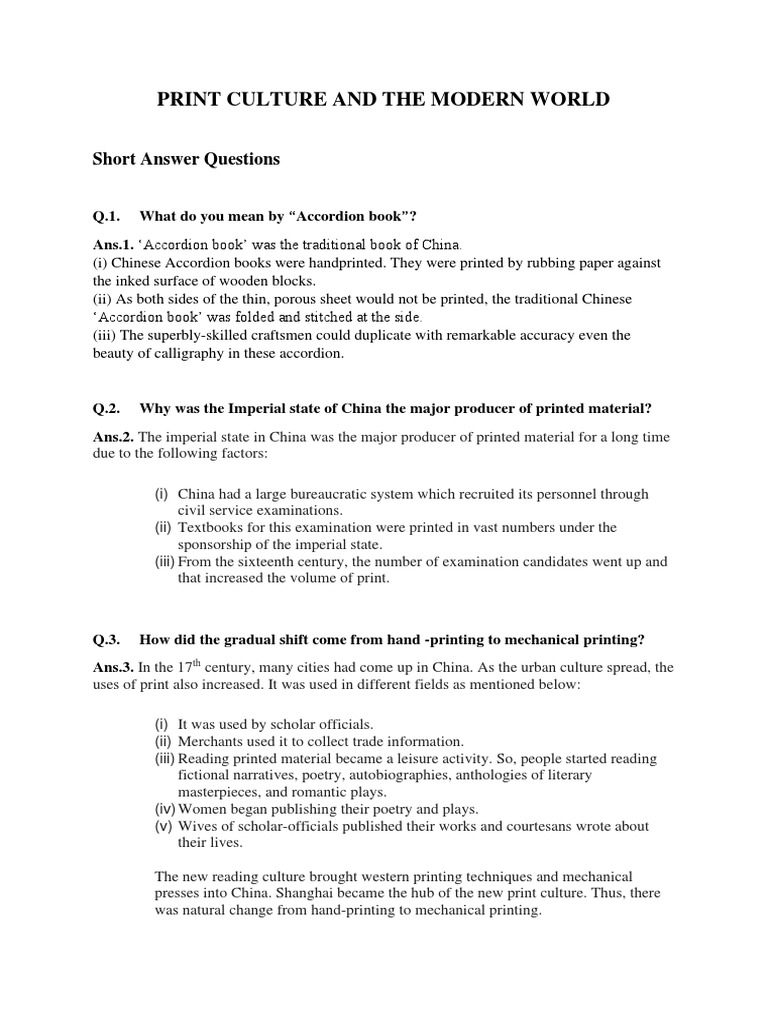 Q & A - Print Culture and The Modern World | PDF | Books | Age Of ...