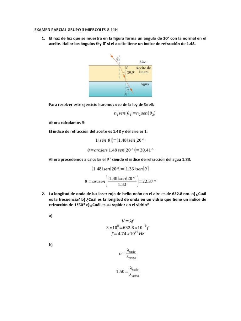 Parcial - PADILLA HUAMÁN YOSSUE MANUEL JUNIOR | PDF | Índice de refracción | Refracción