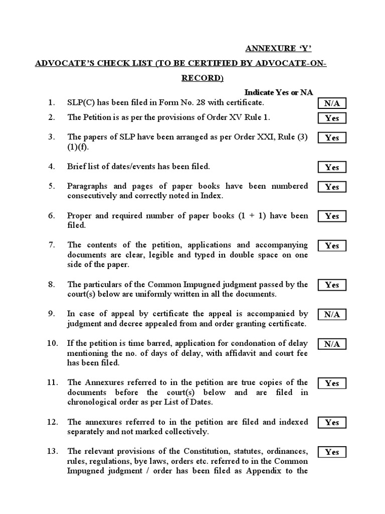 SLP Checklist for Criminal Matters | PDF | Bail | Judgment (Law)