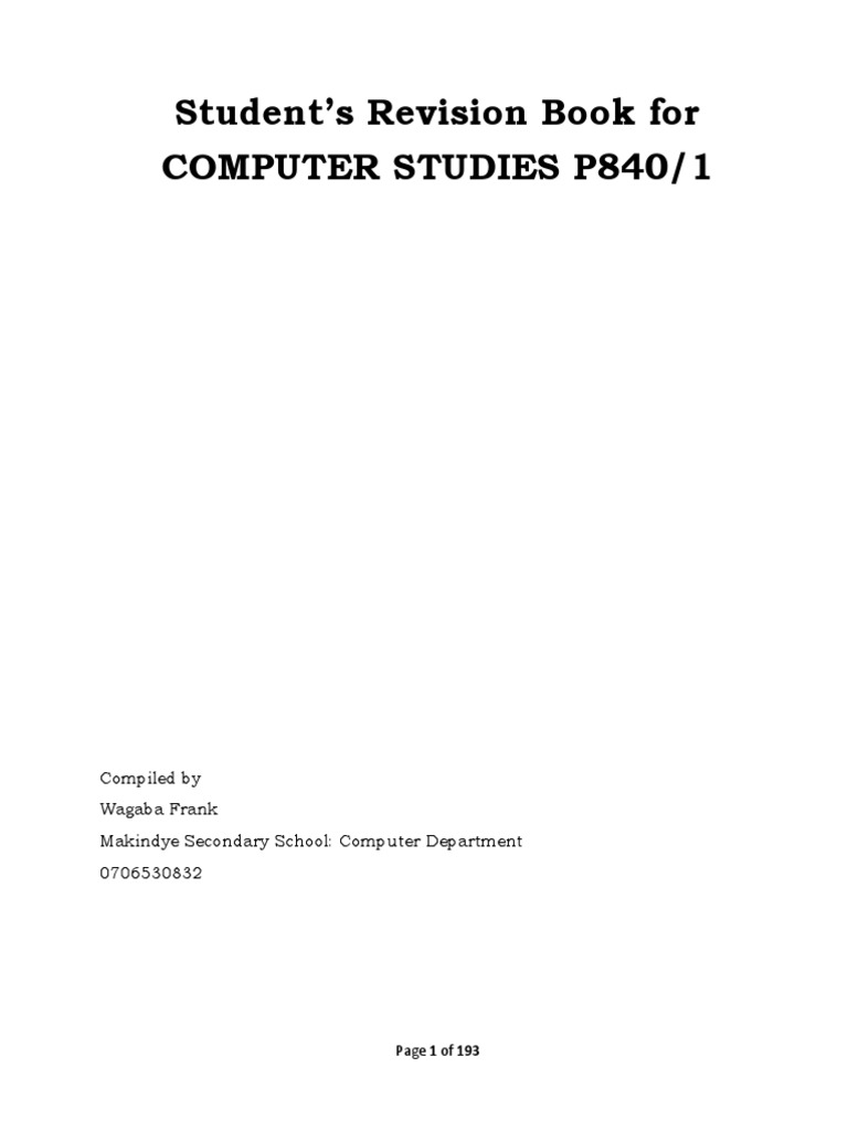 Student's Revision Book For Computer Studies P840/1 | PDF | Computer Data Storage | Random ...