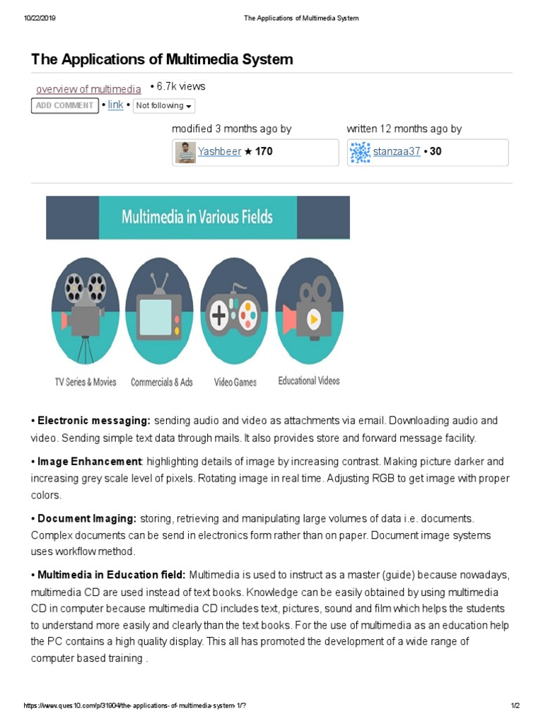 The Applications of Multimedia System | PDF | Multimedia | Information And Communications Technology