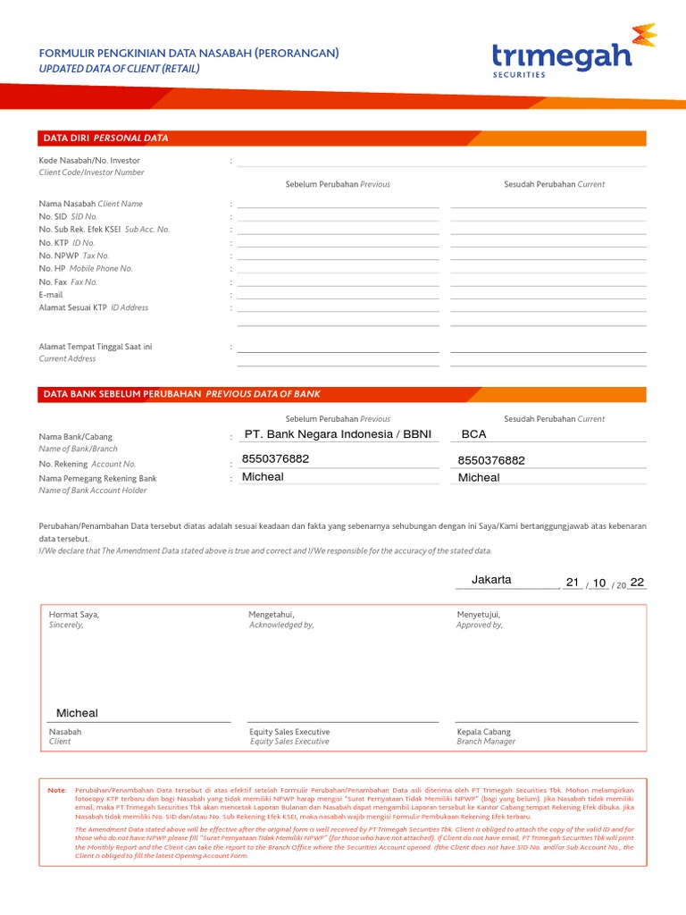 Form Pengkinian Data Nasabah (Perorangan) Final (Clean) | PDF
