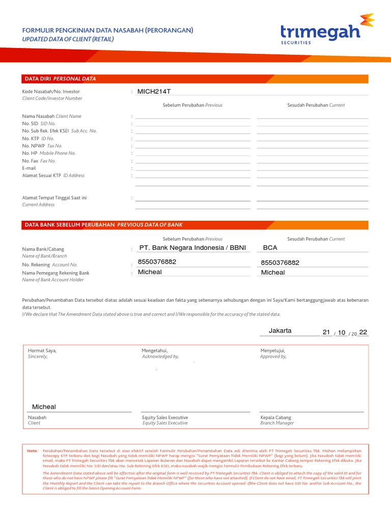 Formulir Pengkinian Data Nasabah | PDF