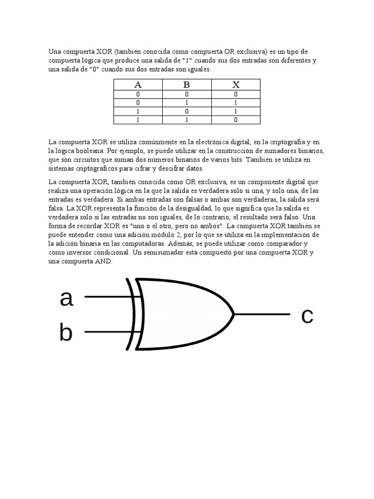 Una Compuerta XOR | PDF | Puerta lógica | Circuitos electrónicos