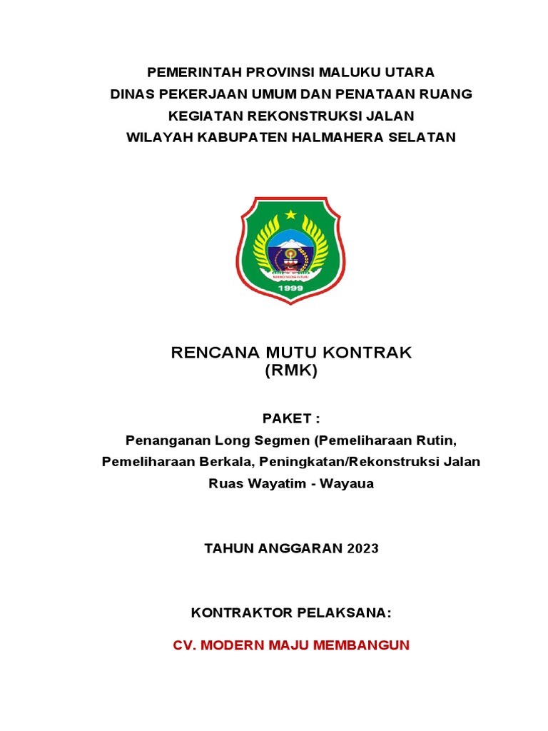 Rencana Mutu Kontrak (RMK) : Cv. Modern Maju Membangun | PDF