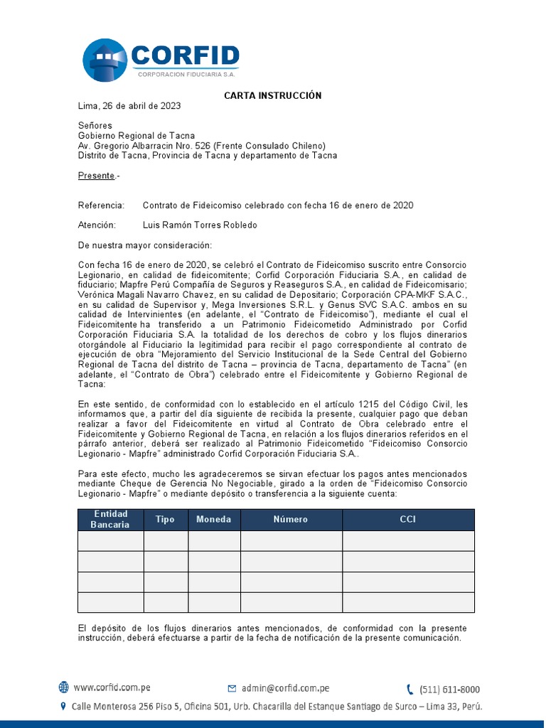 Carta Deudor Cedido Consorcio Legionario | PDF | Ley de fideicomiso ...