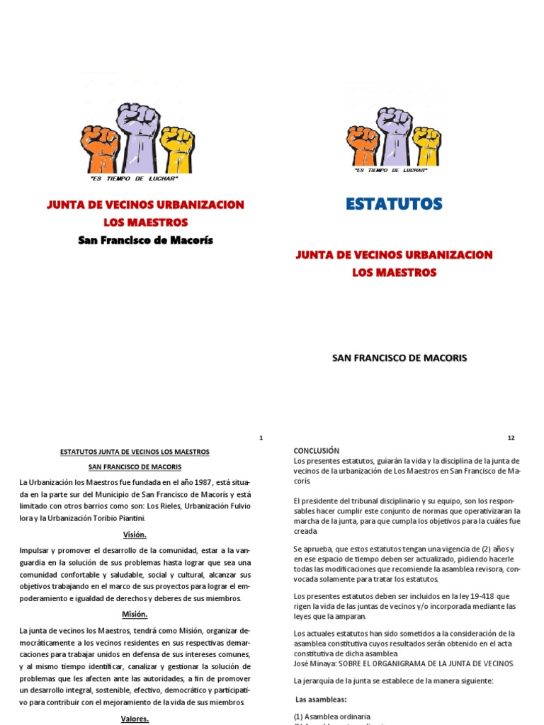 Estatutos: Junta de Vecinos Urbanizacion Los Maestros | PDF