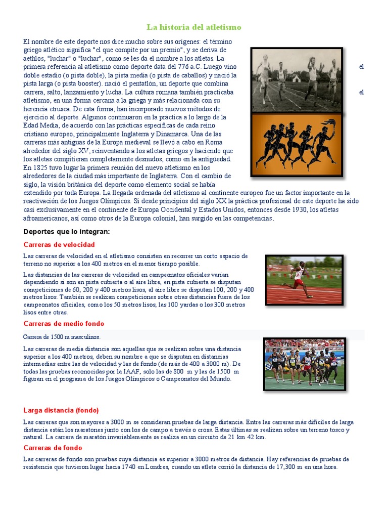 Historia y Evolución del Atletismo | PDF | Deporte del atletismo | Gimnasia